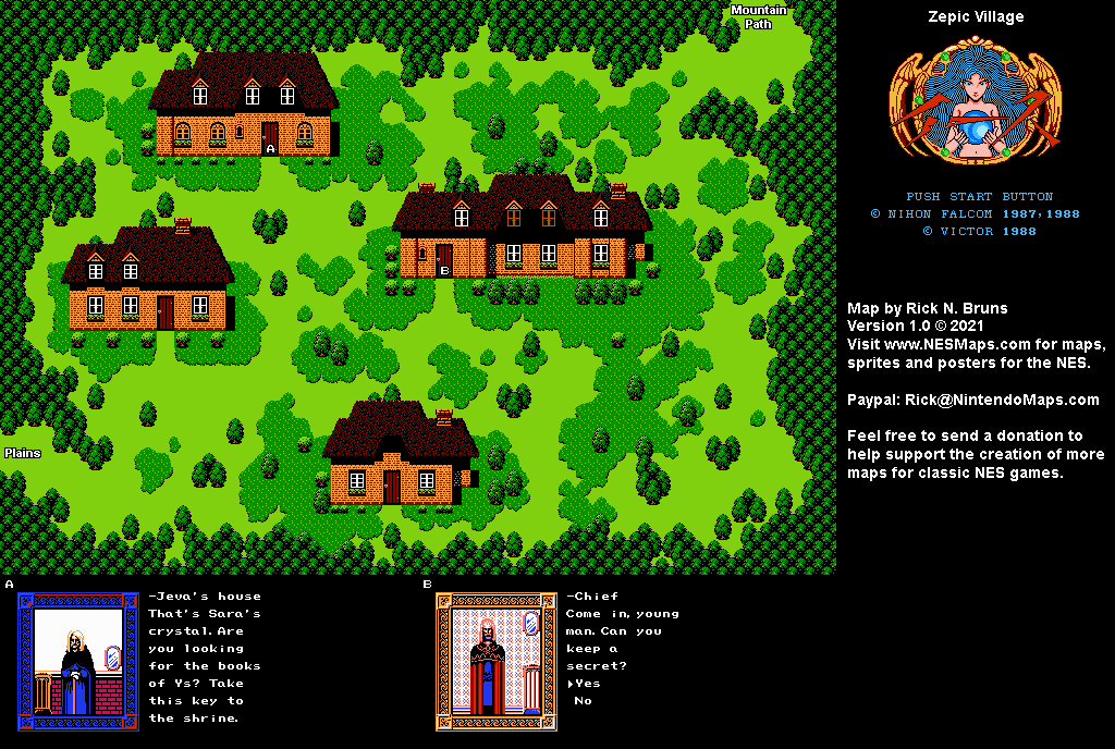Ys 1 - Area 3: Zepic Village Nintendo NES Famicom Map
